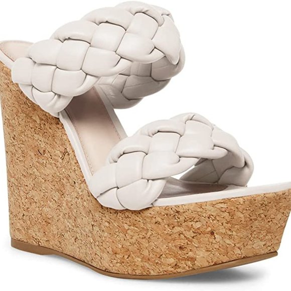 Shoes | Ivory Leather Braided Platform Sandals Cork Slide On Wedge ...